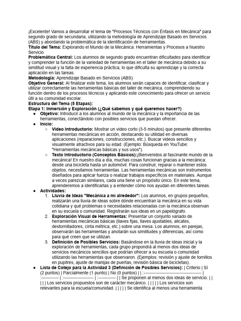 Desarrolla El Tema Procesos Técnicos de La Asignat... | PDF | Herramientas | Aprendizaje