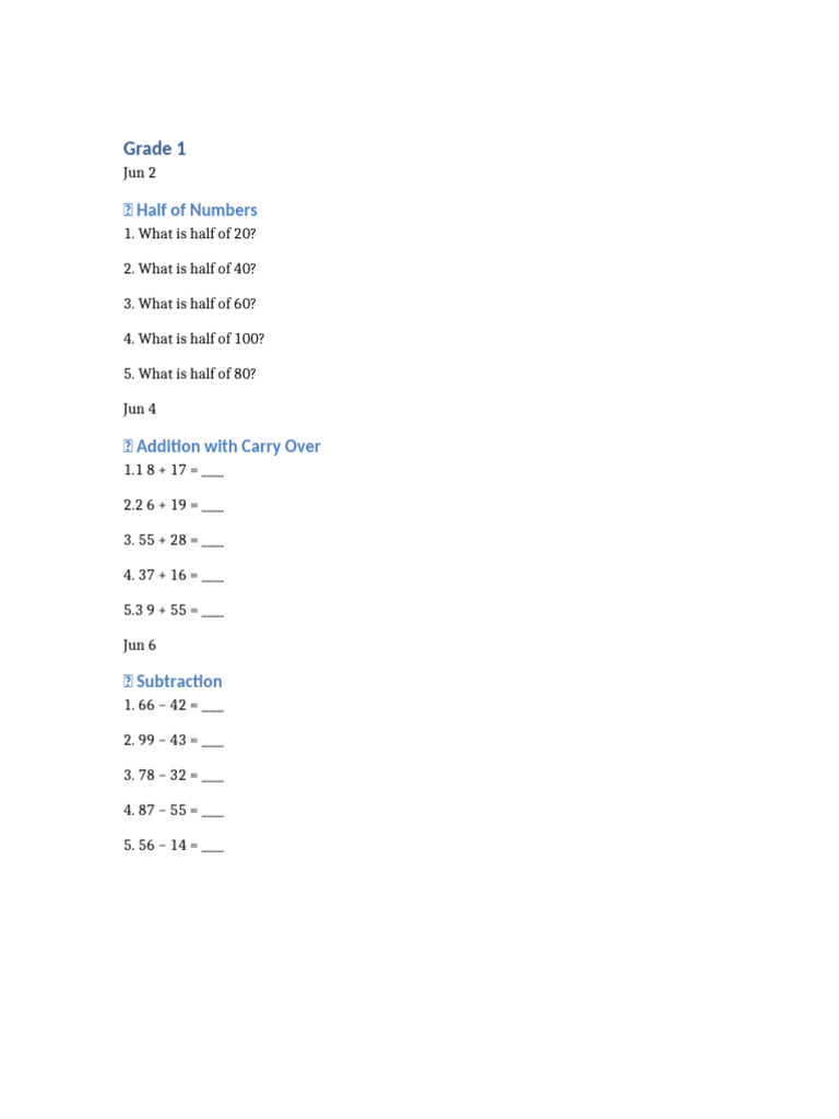 Grade 1 Math Worksheet | PDF