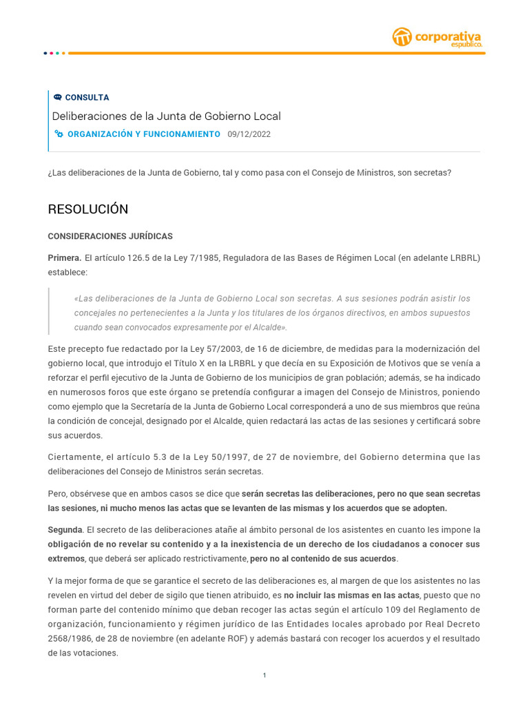 Deliberaciones Secretas Junta Gobierno Local | PDF | Gobierno local ...