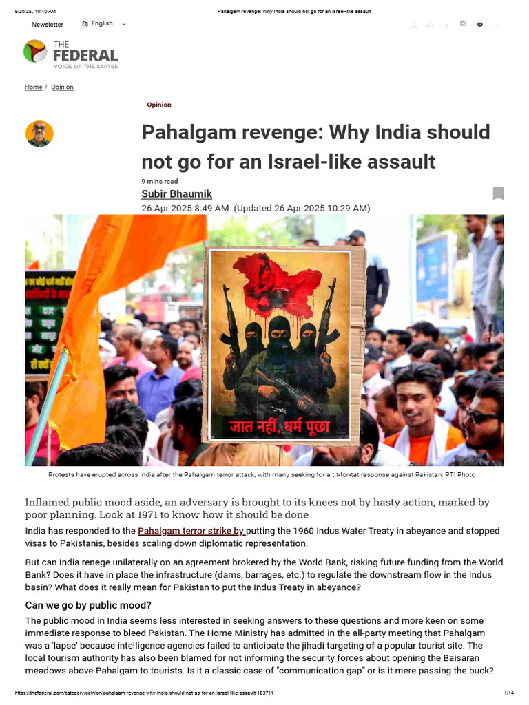 Pahalgam Revenge - Why India Should Not Go For An Israel-Like Assault ...