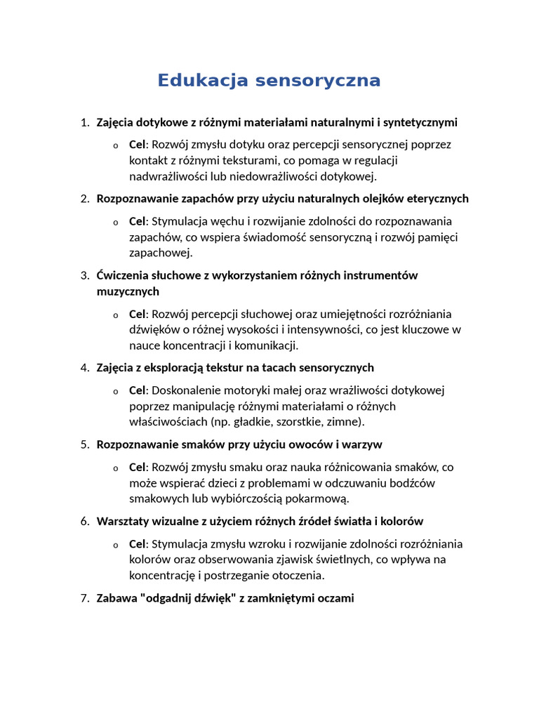 Przykladowe Tematy Zajec Rewalidacyjnych Przedszkole | PDF