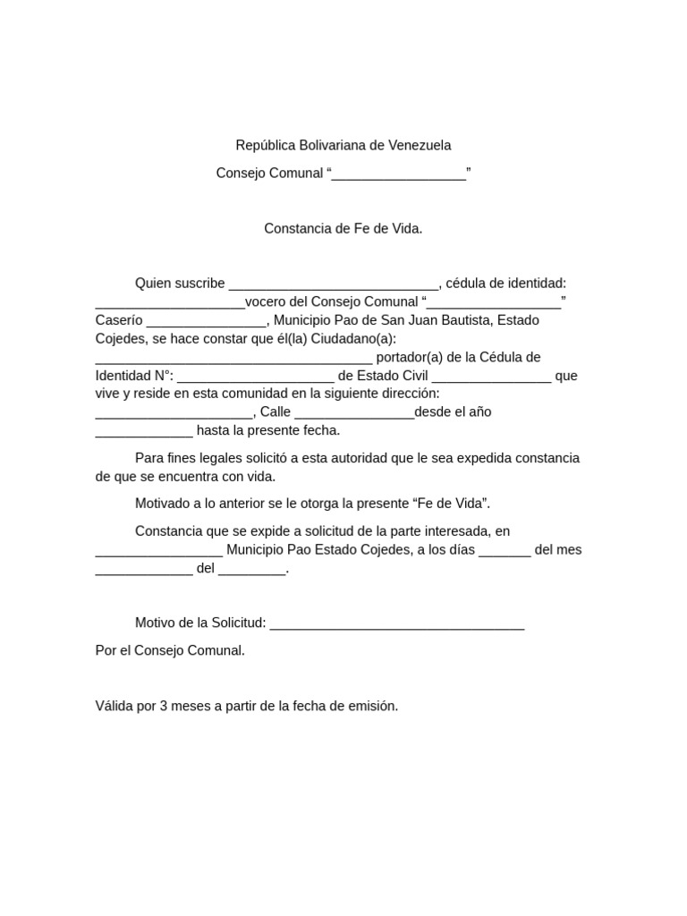 Constancia de Fe de Vida en Venezuela | PDF