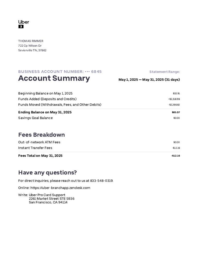 Uber Pro Card Statement | PDF | Credit Card | Debit Card