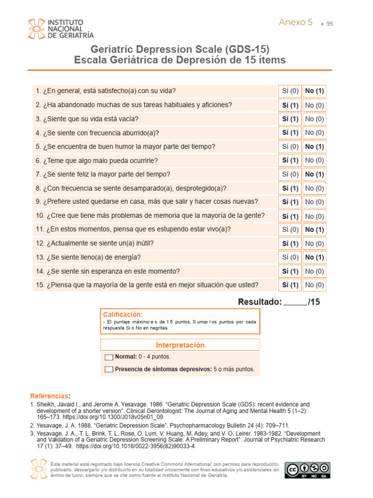 Escalas de Depresión Geriátrica: GDS y CESD | PDF | Depresión (estado ...