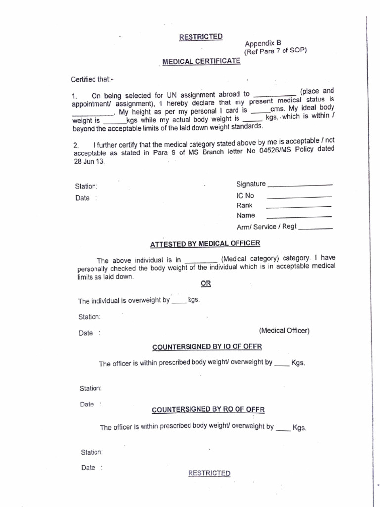 Medical Certificate for UN Assignment | PDF
