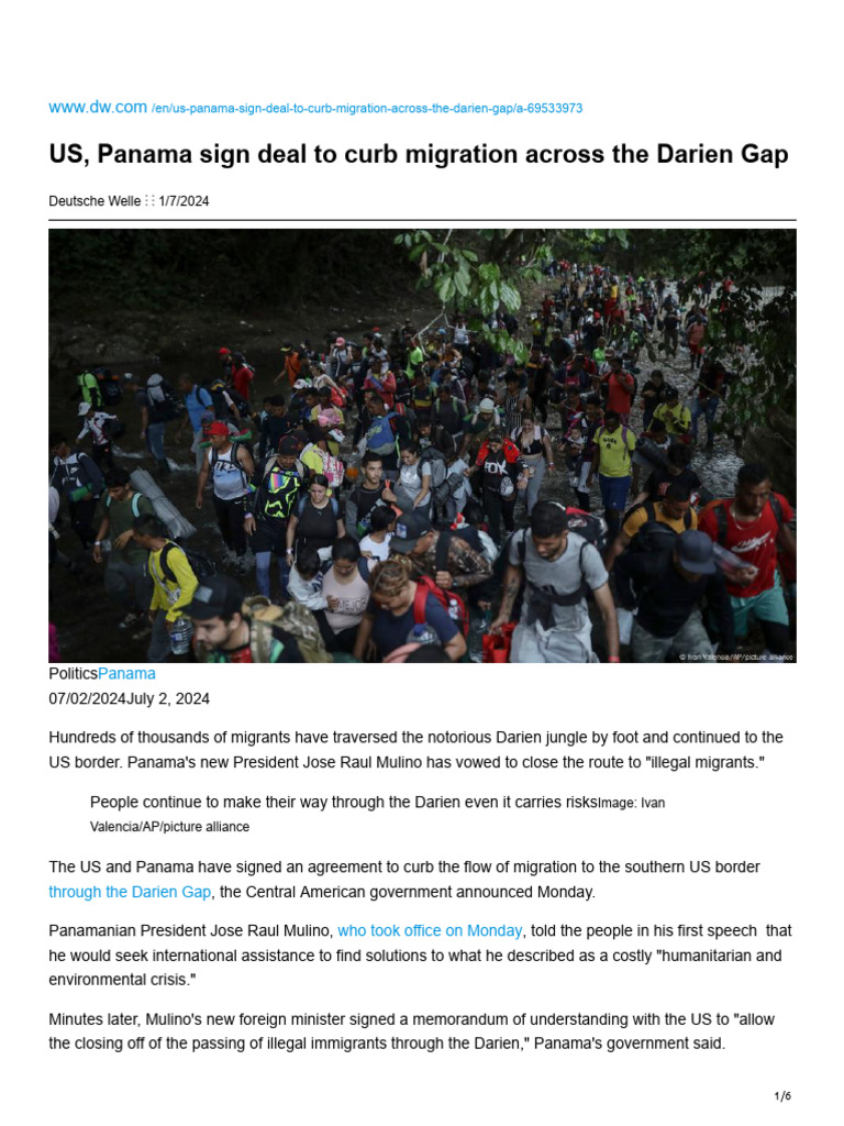 Dw.com-US Panama Sign Deal to Curb Migration Across the Darien Gap ...
