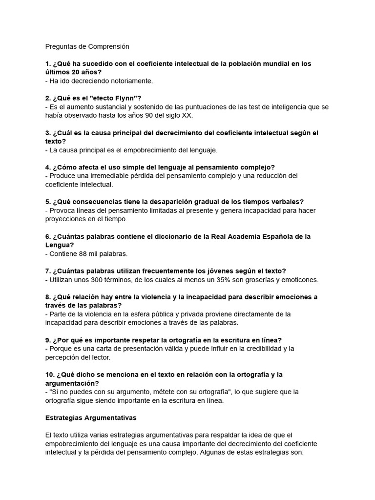 Preguntas de Comprensión | PDF | Internet | Cociente de inteligencia