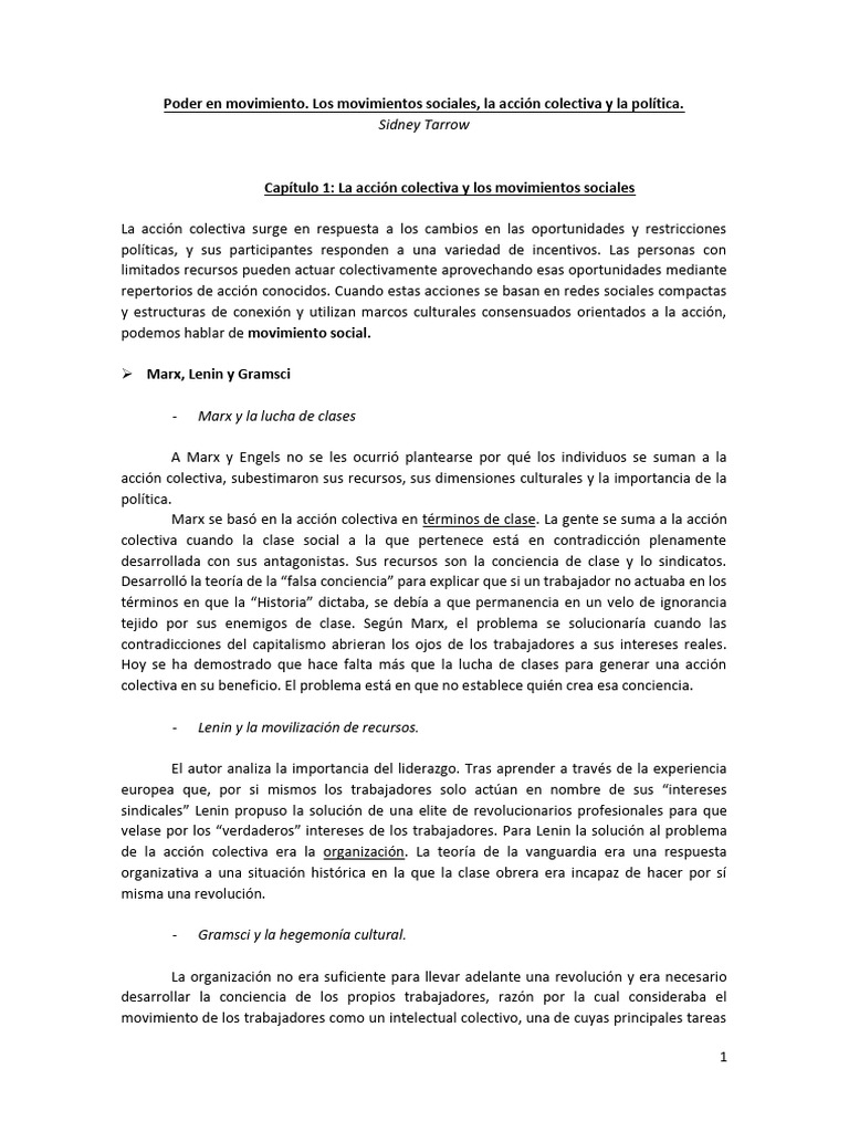 Apuntes Sidney Tarrow El Poder en Movimi | PDF | Acción colectiva ...
