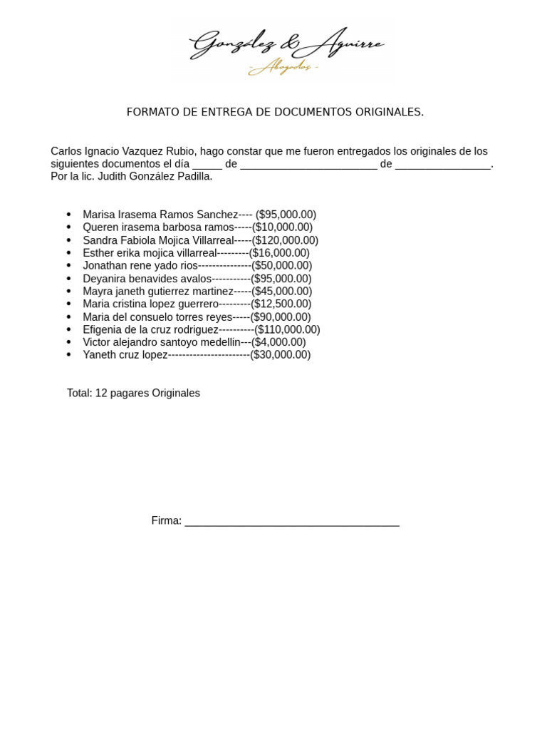 FORMATO DE ENTREGA DE DOCUMENTOS ORIGINALES | PDF
