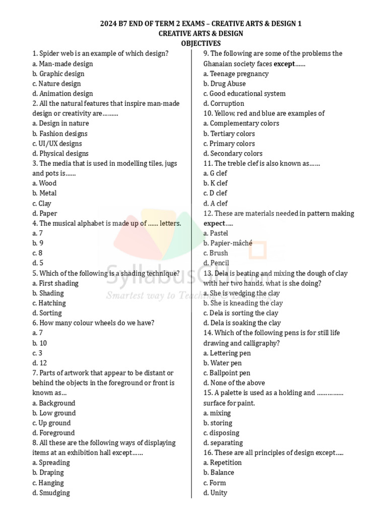 Grade 3 Creative Arts Exam 2024 | PDF