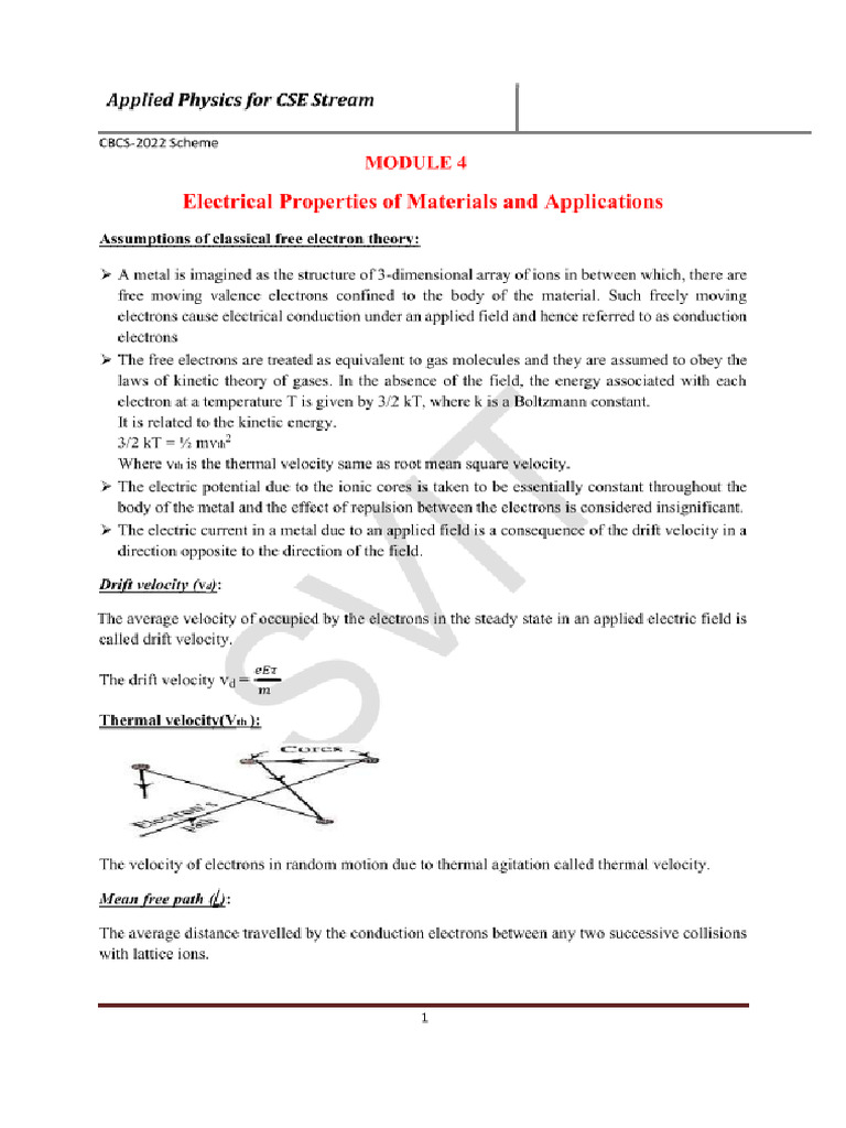 Module 4 - Electrical Properties of Materials and Applications | PDF