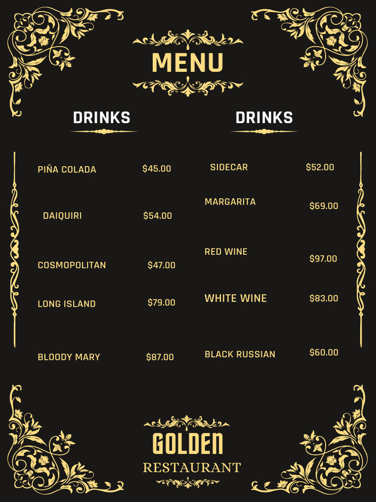 Black Vintage Style Cocktail Menu - 20240723 - 140140 - 0000 | PDF