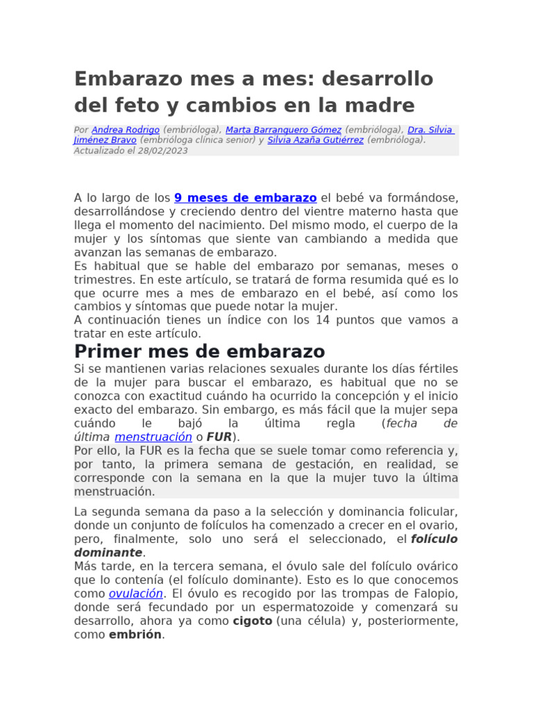 Embarazo Mes A Mes | PDF | El embarazo | Embrión