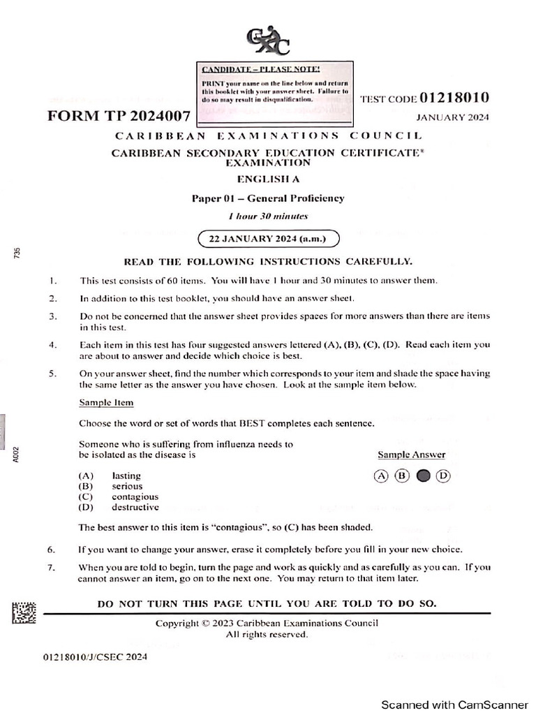 CSEC English A Paper 1 2024 Answers | PDF