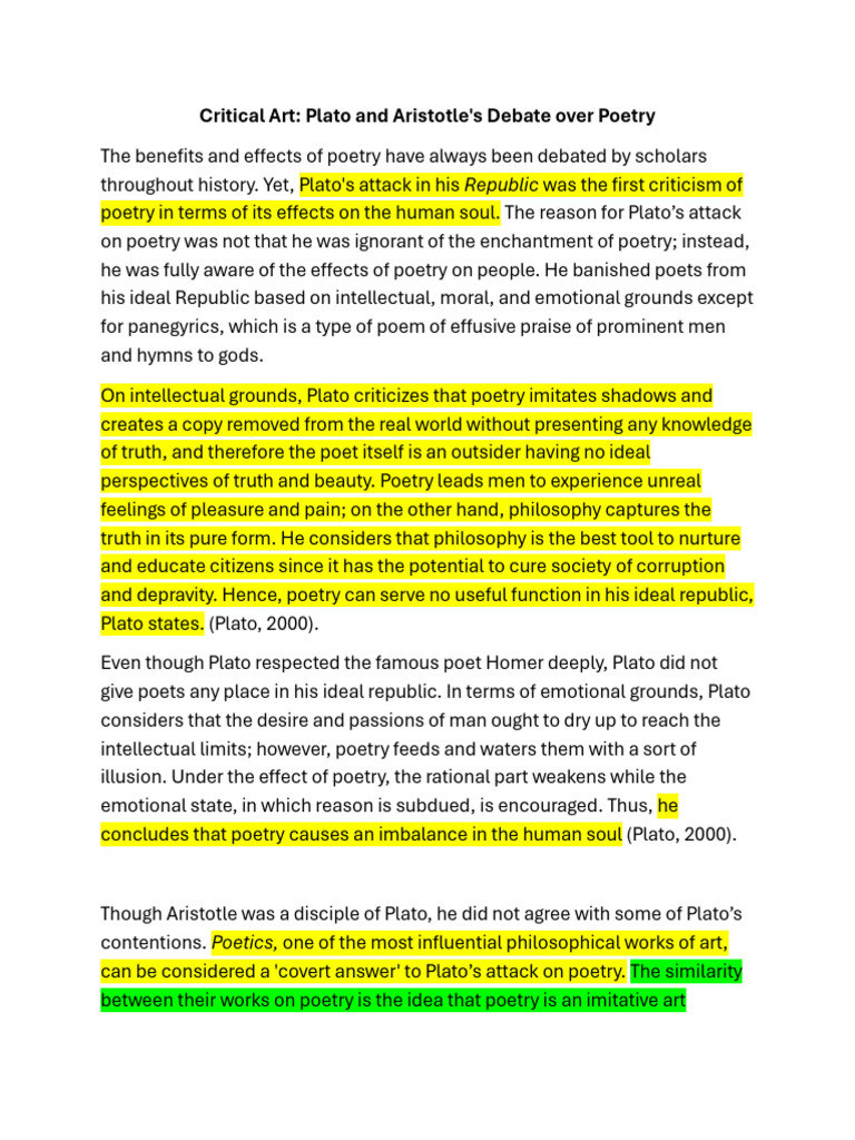 Platos and Aristotles Debate On Poetry | PDF | Plato | Aristotle