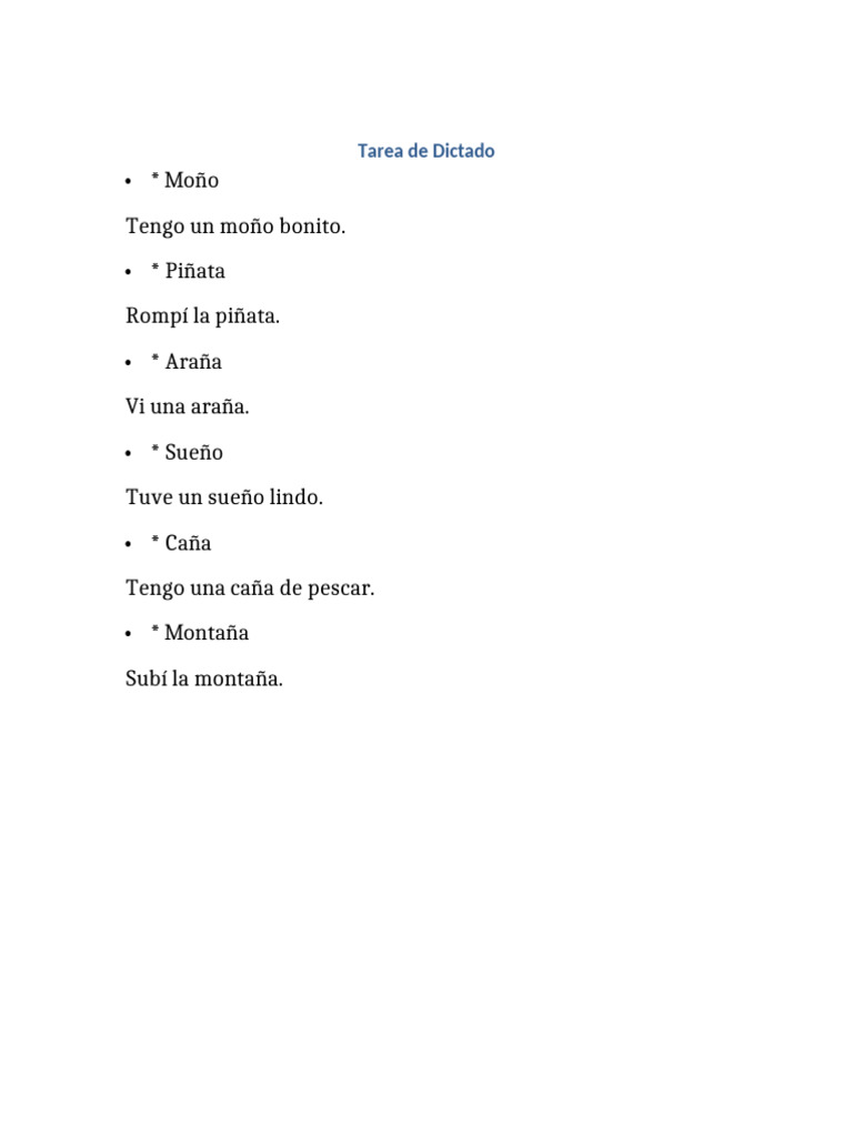 Tarea Dictado Preescolar | PDF
