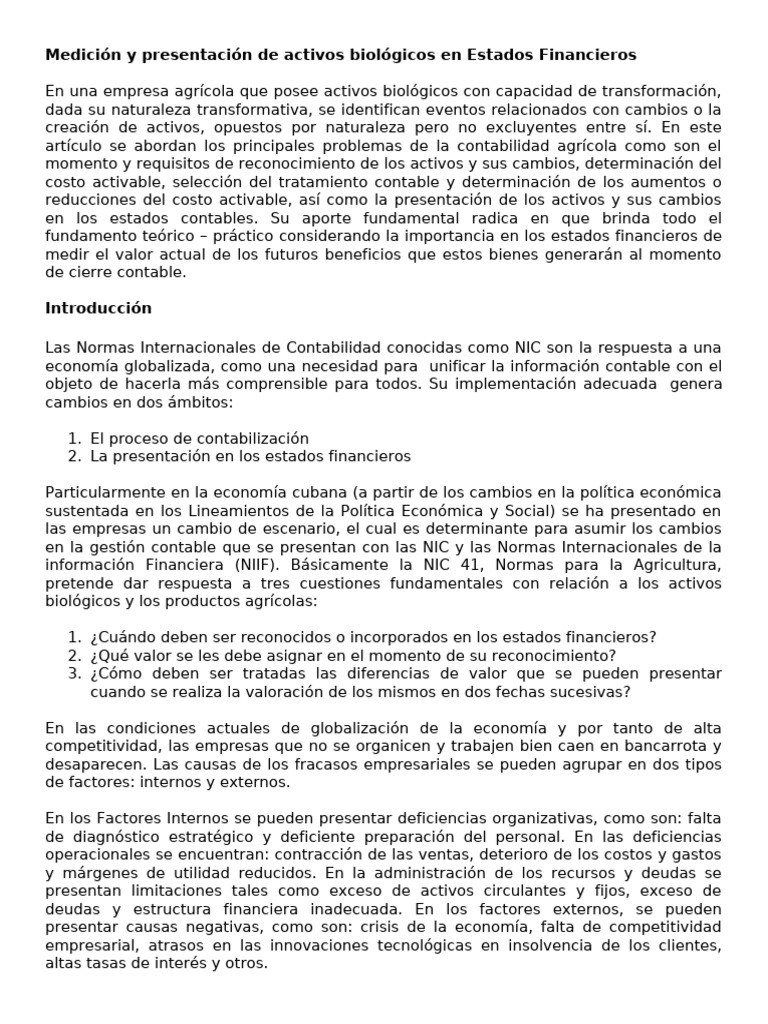Medición y Presentación de Activos Biológicos en Estados Financieros ...
