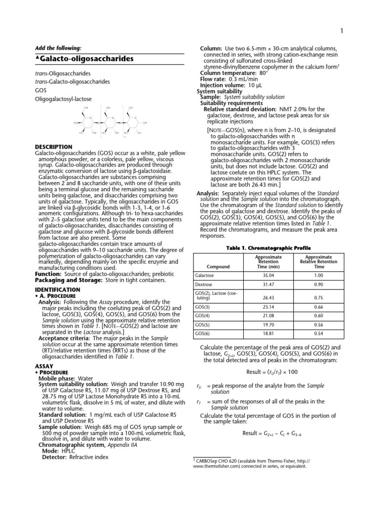 Galacto-Oligosaccharides Analysis Guide | PDF | Glucose | Carbohydrates