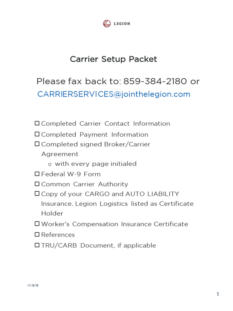 LEGION Carrier Packet 1.19.16-2-Signed | PDF | Insurance | Cargo