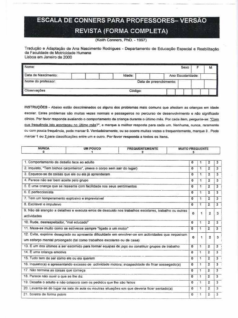 Conners-Completa Profs | PDF