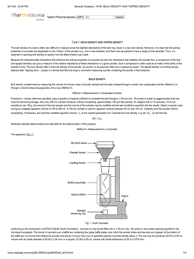 USP Bulk and Tapped Density | PDF | Density | Volume