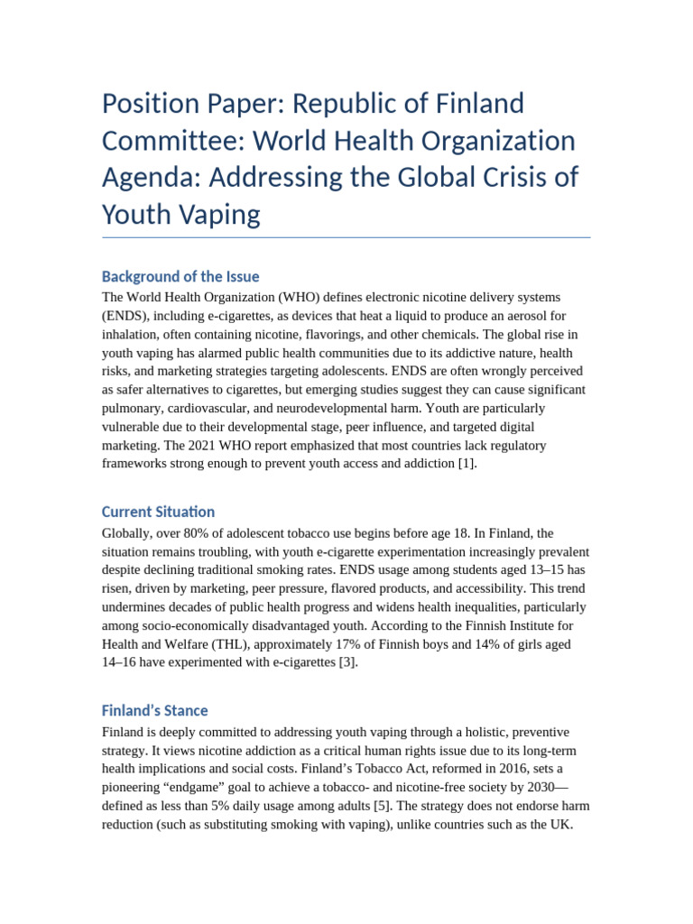 Finland Position Paper Youth Vaping Expanded | PDF | Electronic Cigarette