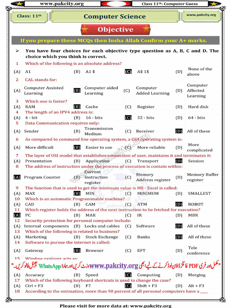 11th Computer V.imp Guess 2025 With Ans?. | PDF