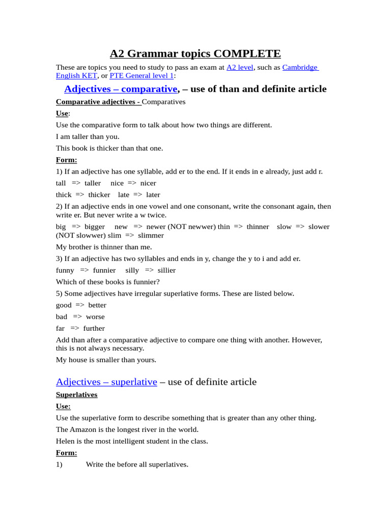 A2 Grammar Topics Overview | PDF | Adverb | Verb