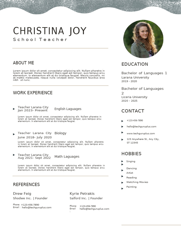School Teacher Editable Resume Template Download in Docx 3 | PDF
