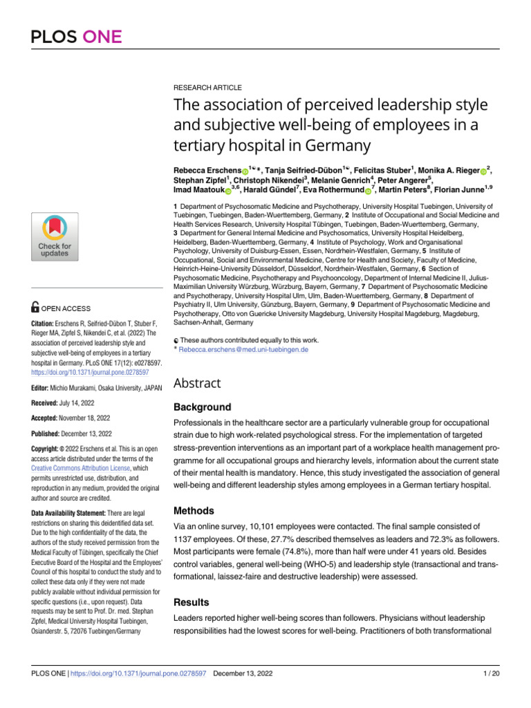 The Association of Perceived Leadership Style and Subjective Well-Being ...