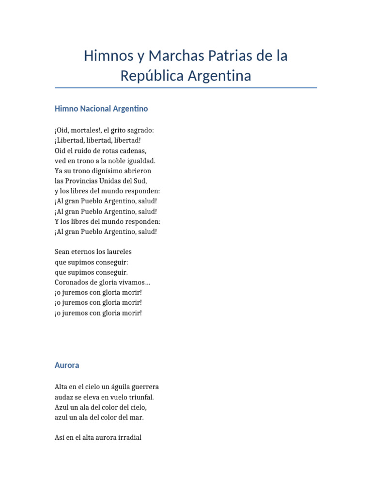 Himnos y Marchas Patrias Argentinas | PDF