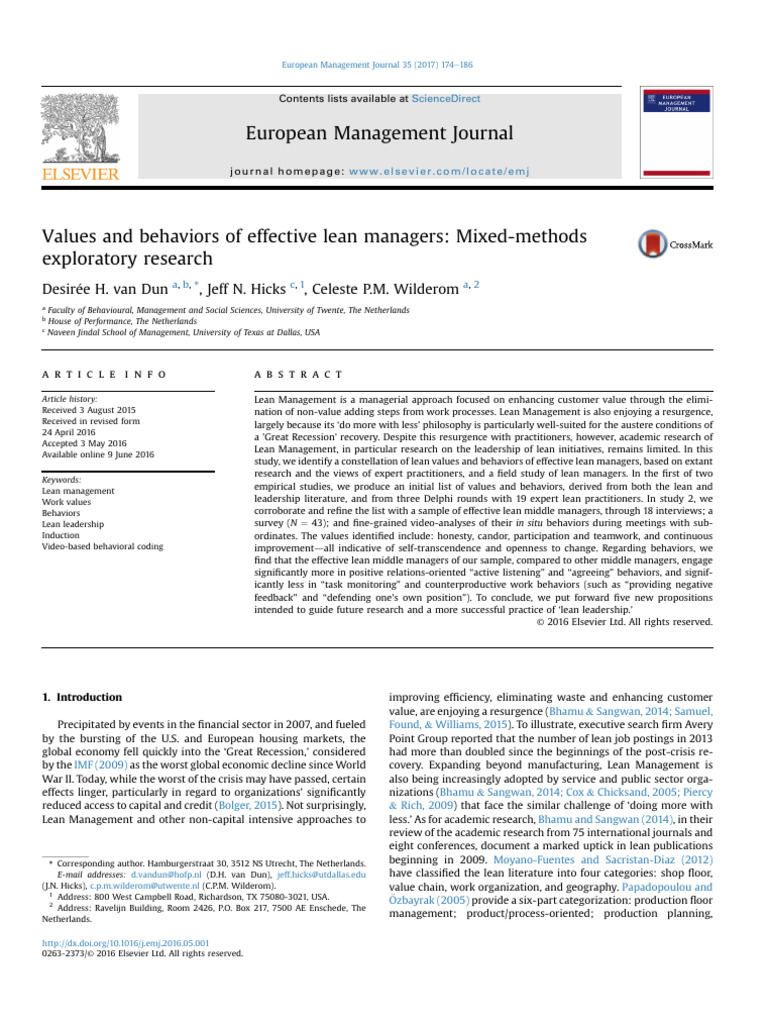 Values and Behaviors of Effective Lean Managers | PDF | Leadership