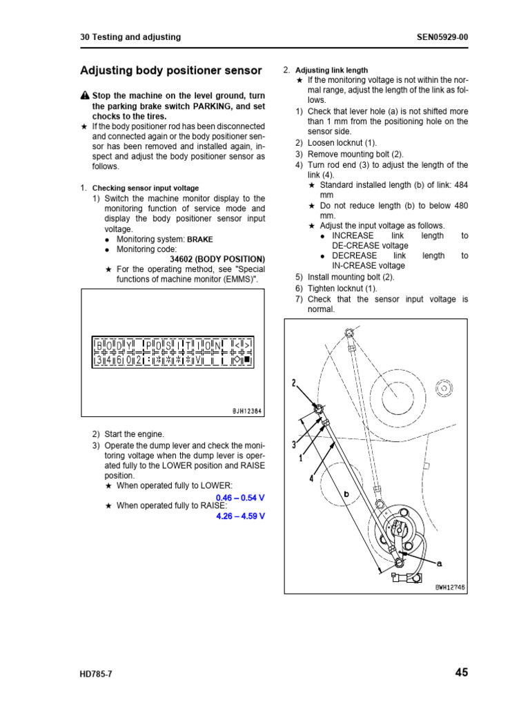 Adjusting HD785-7 Body Positioner Sensor | PDF | Manufactured Goods ...