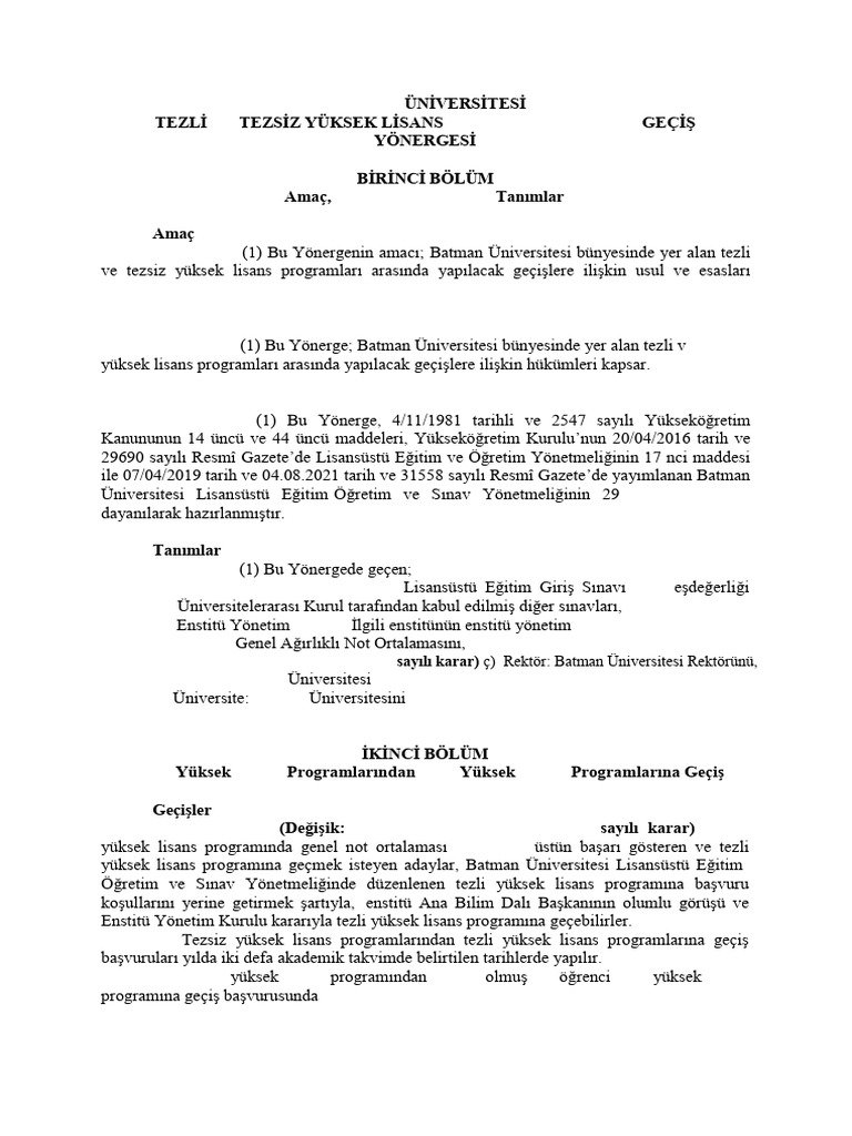 Tezli Tezsiz Gecis Yonergesi | PDF