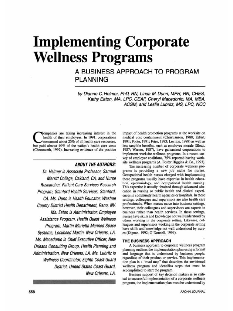 Implementing Corporate Wellness Programs | PDF