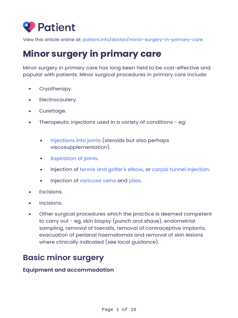 Patient - Minor Surgery in Primary Care | PDF | Surgical Suture | Surgery