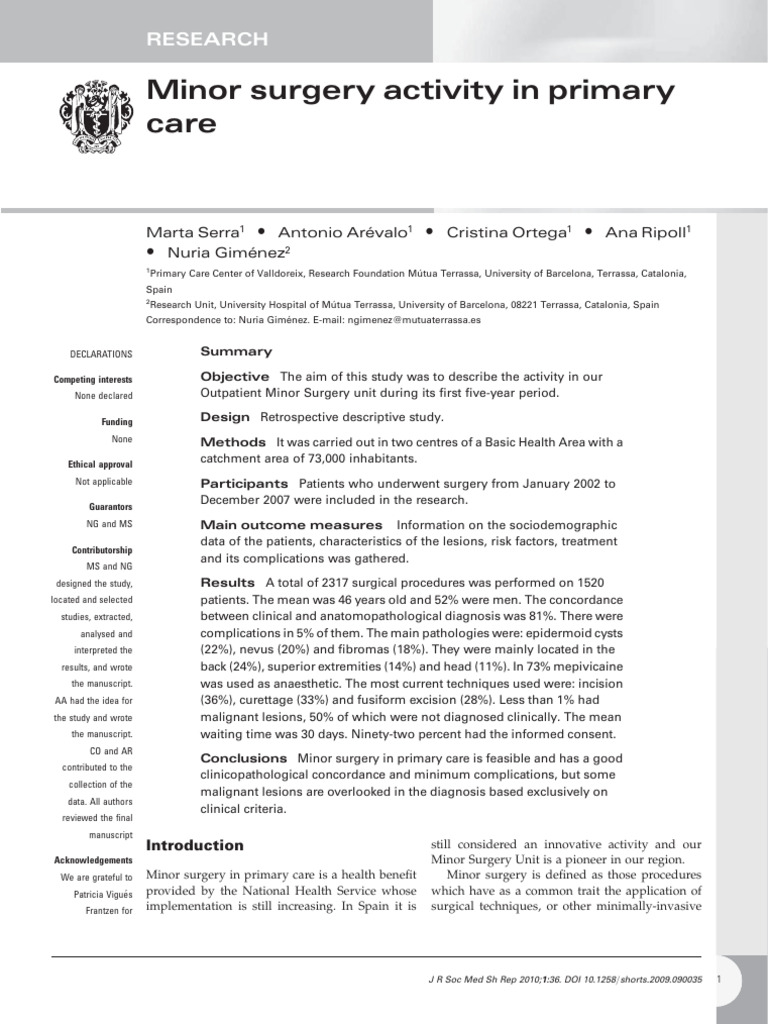 Minor Surgery Activity in Primary Care | PDF | Surgery | General ...