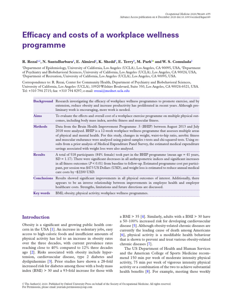 Workplace Wellness Program Efficacy | PDF | Obesity | Sedentary Lifestyle