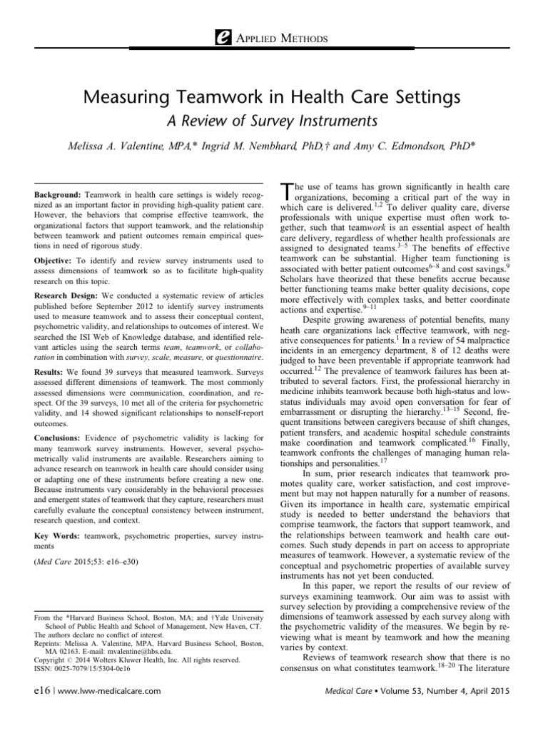 Measuring Teamwork in Health Care Settings | PDF | Validity (Statistics ...