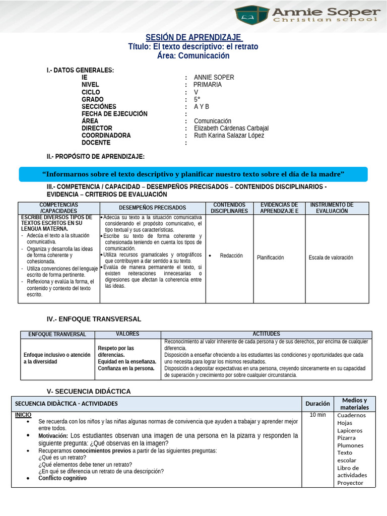 Retrato: Texto Descriptivo en Clase | PDF | Aprendizaje | Retrato