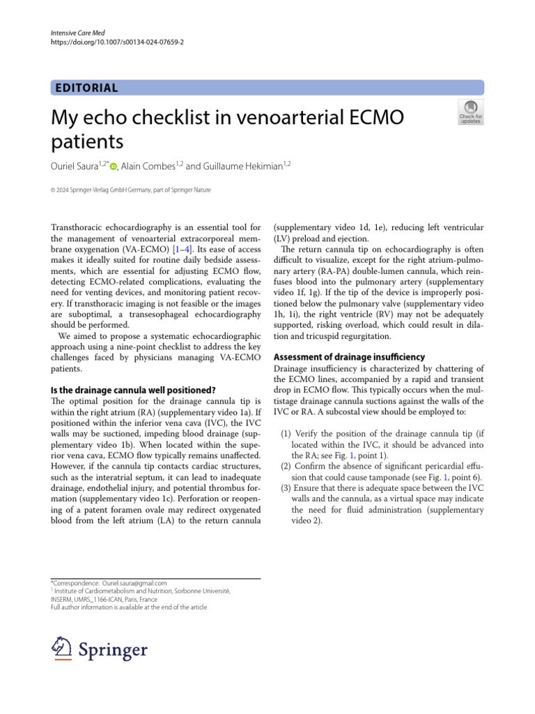 My Echo Checklist in Venoarterial ECMO Patients 2024 | PDF ...