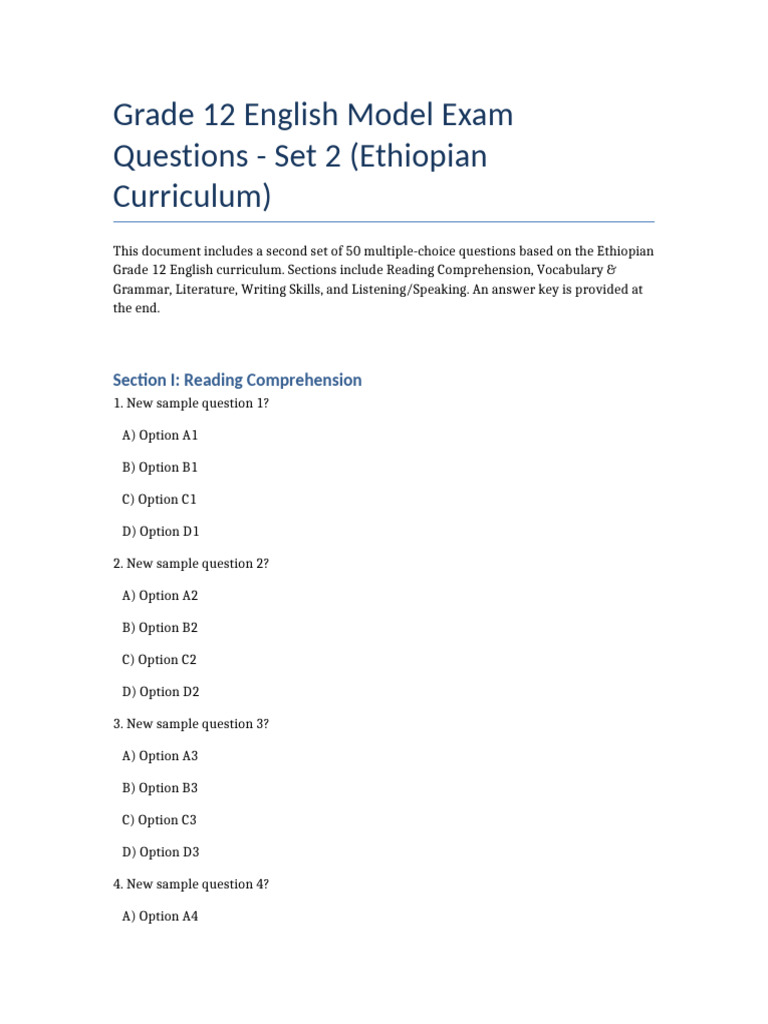 Grade 12 English Model Exam Questions Set 2 | PDF