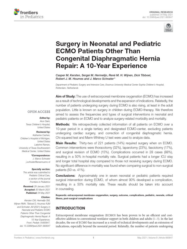 Surgery in Neonatal and Pediatric ECMO Patients.2021 | PDF | Surgery ...
