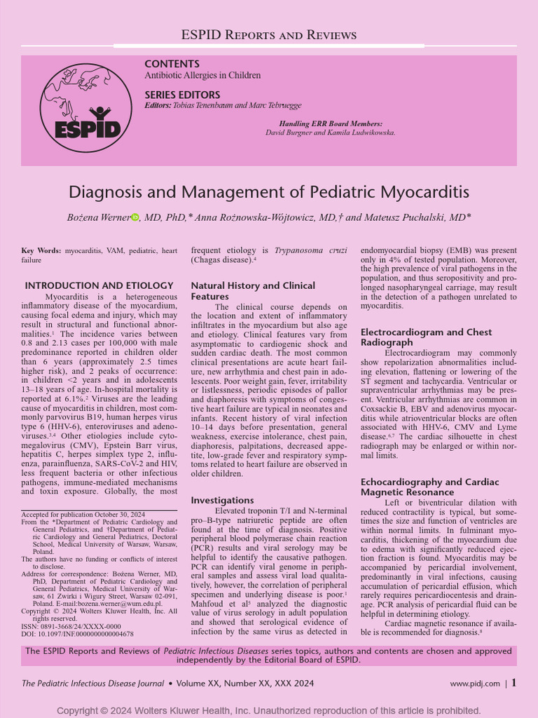 Pediatric Myocarditis Diagnosis Guide | PDF | Human Diseases And ...