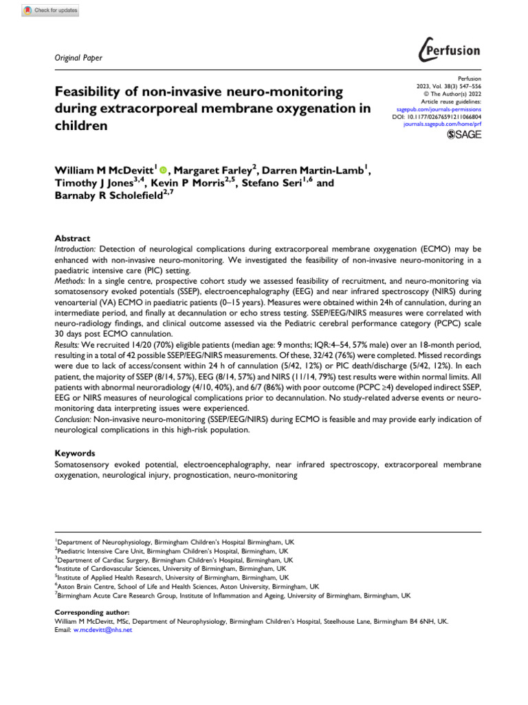 Feasibility of Non-Invasive Neuro-Monitoring During ECMO in Children ...