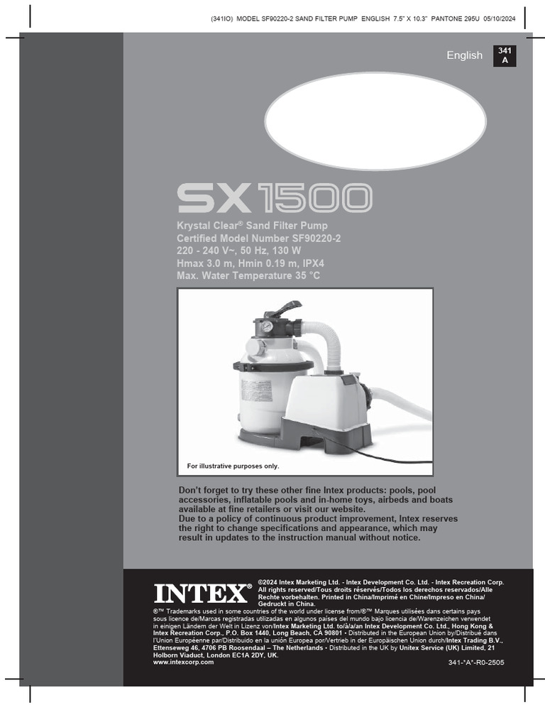 Intex SF90220-2 Sand Filter Pump Manual | PDF | Pump | Filtration