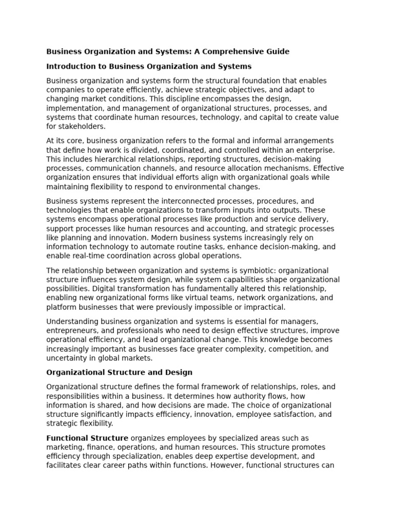 Business Organization and Systems | PDF | Change Management | Strategic Management