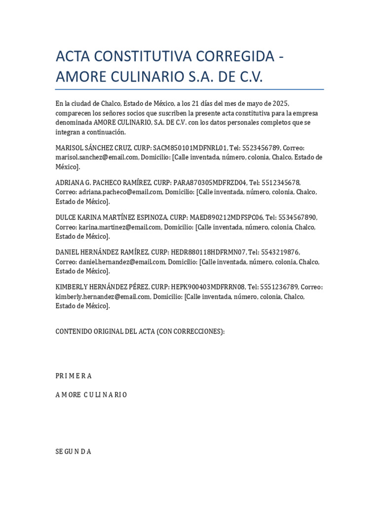 Acta Constitutiva Original Corregida | PDF