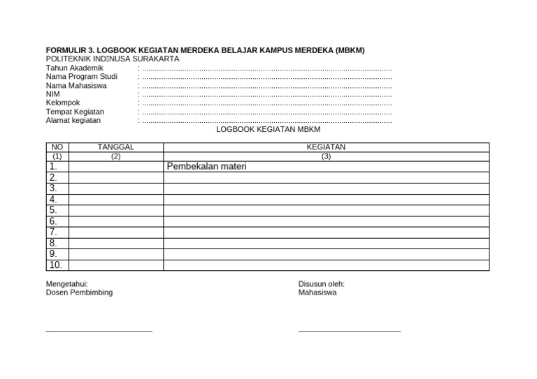 Template FORM LOGBOOK 2024-Nama Mhs-Kelompok | PDF