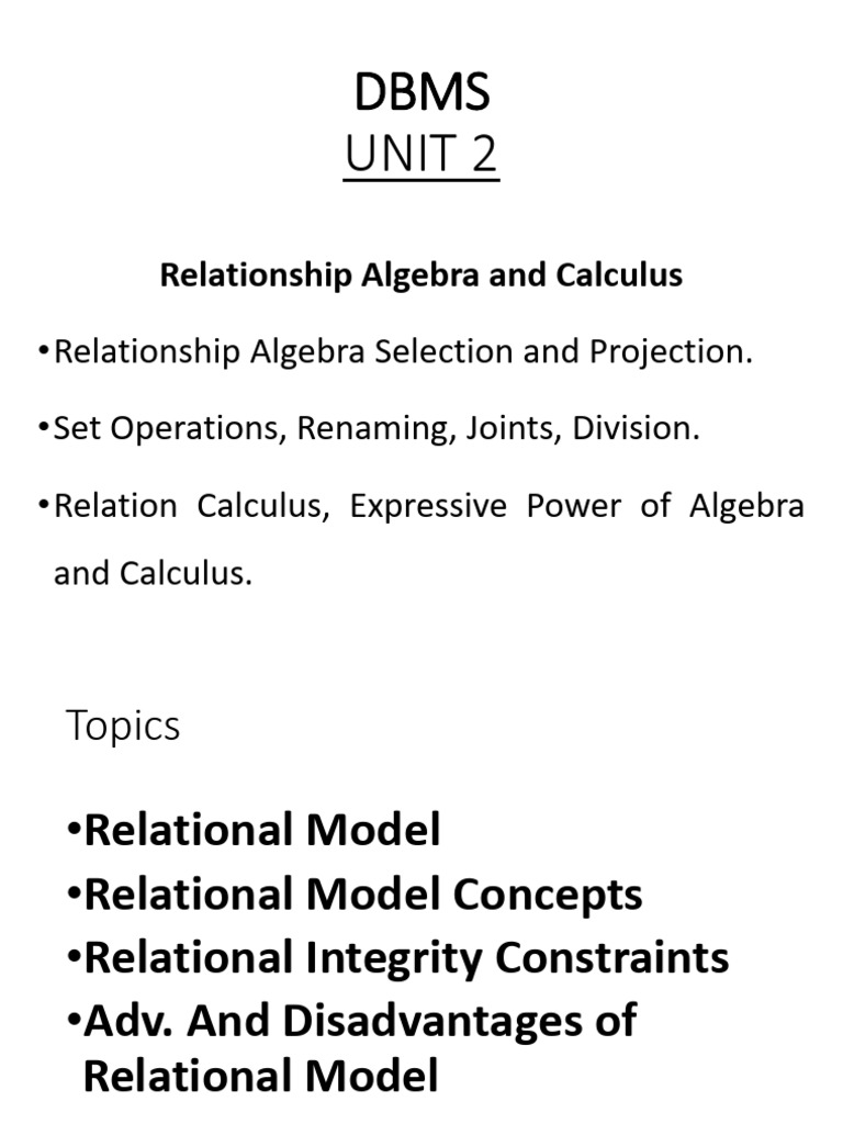 UNIt - 2 Dbms (Relational Calculus) | PDF | Relational Database | Relational Model